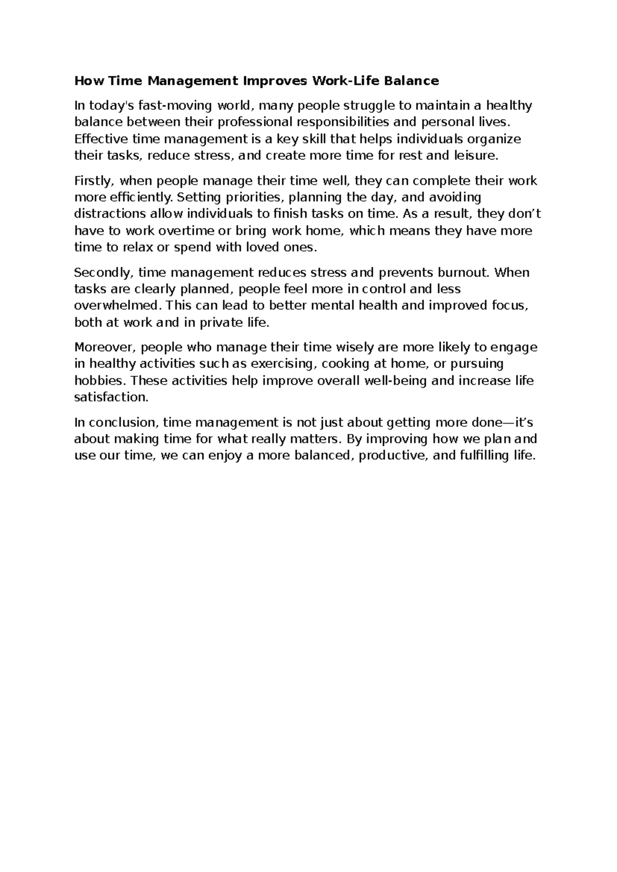 Time Management Strategies for Achieving Work-Life Balance - Studocu