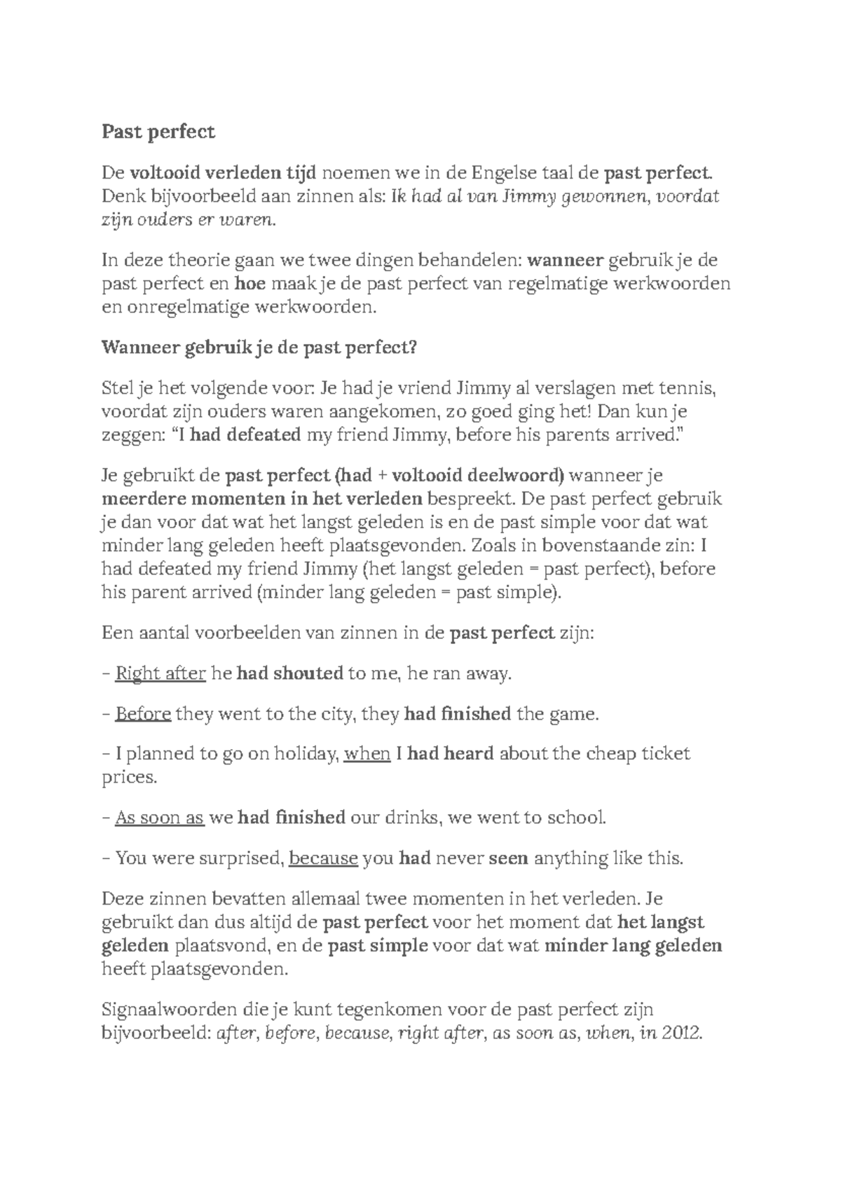 Engels Taal: Les over de Past Perfect Tense en Gebruiksvormen - Studeersnel