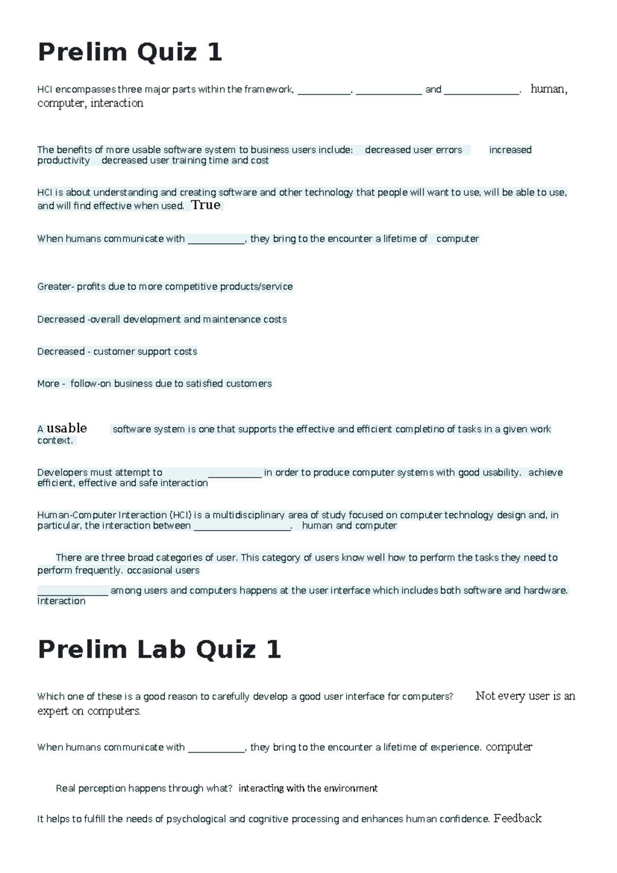 Prelim Quiz 1: Understanding Human-Computer Interaction (HCI) - Studocu