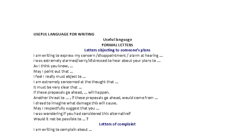 Formal Letters Language: Essential Phrases and Structures - Studocu