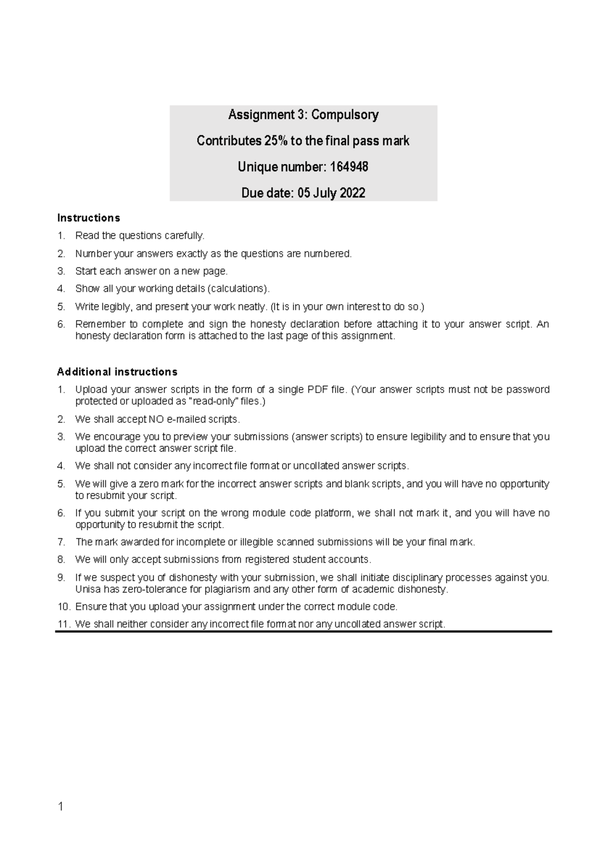 Assignment 03 MIP1502 - Mathematics for Intermediate Phase Teachers ...
