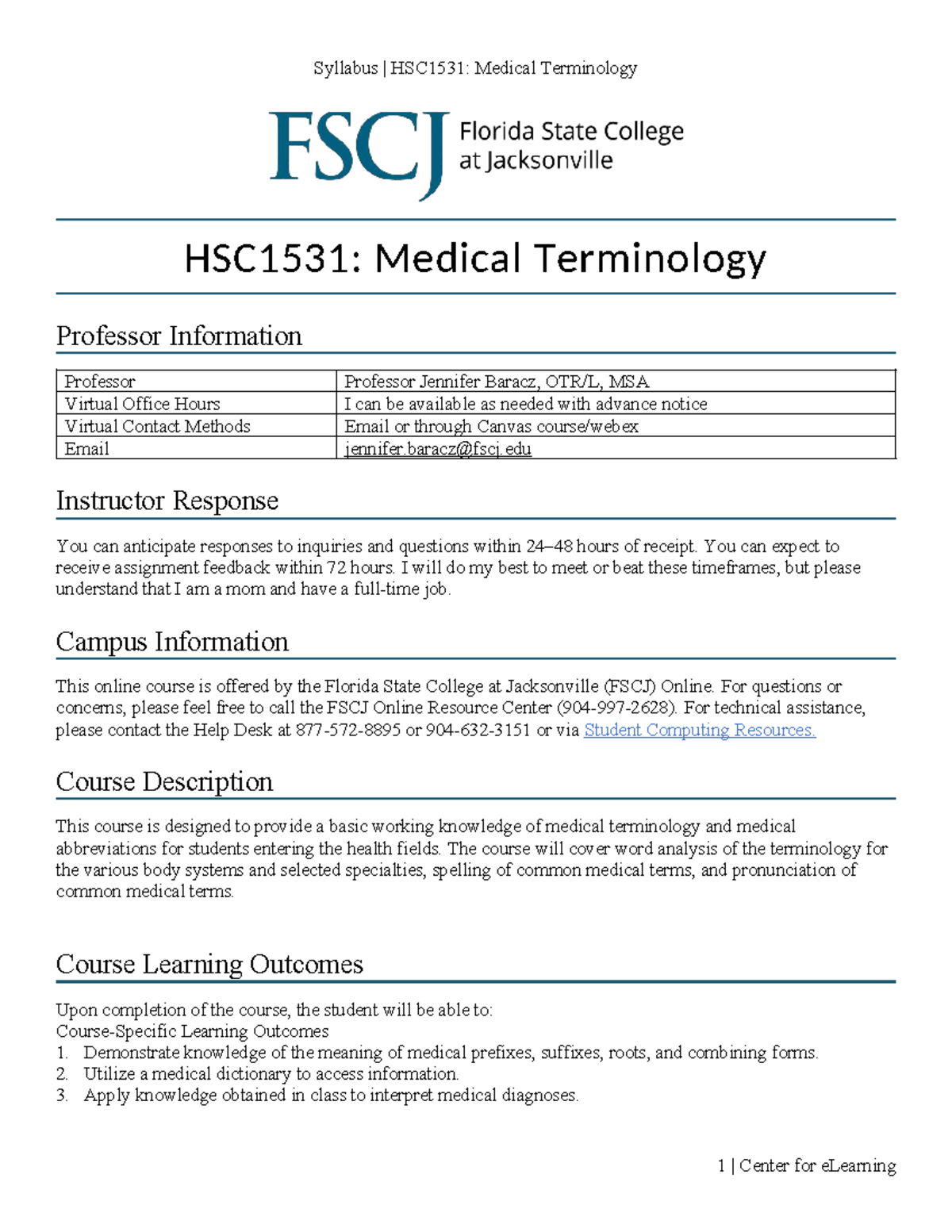 HSC1531: Medical Terminology Syllabus for Spring 2024 Class - Studocu