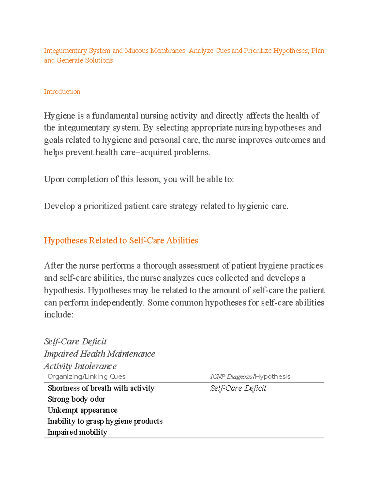 Integumentary System & Mucous Membranes: Nursing Care Strategies (NUR ...