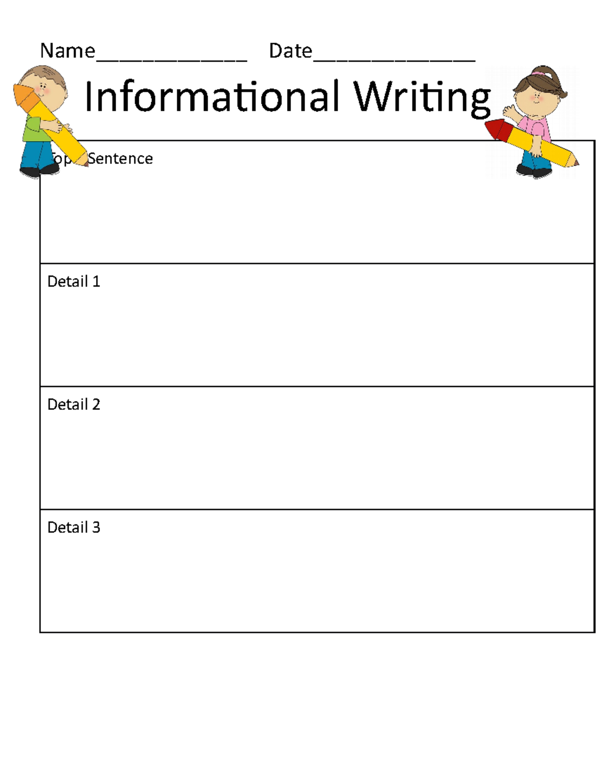Graphic Organizer - EDUC 4240 - Informational Writing Topic Sentence ...
