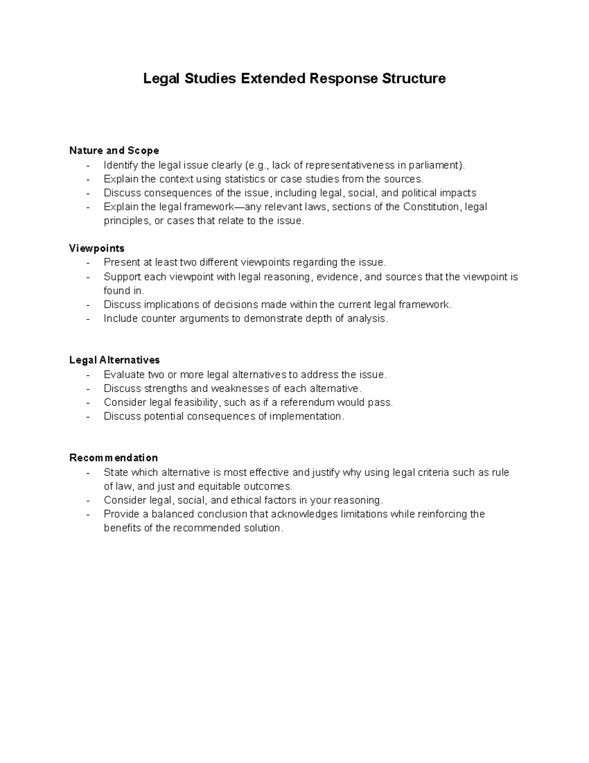 Legal Studies IA1 - Extended Response Structure Guide - Studocu