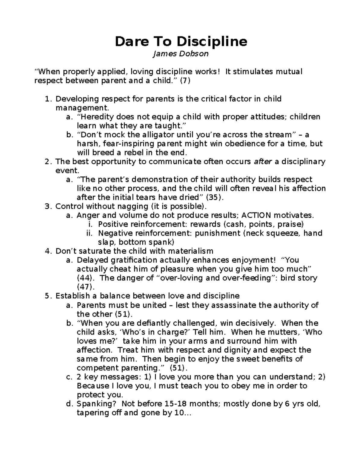 Dare to Discipline: Effective Parenting Strategies (Essay) - Studocu
