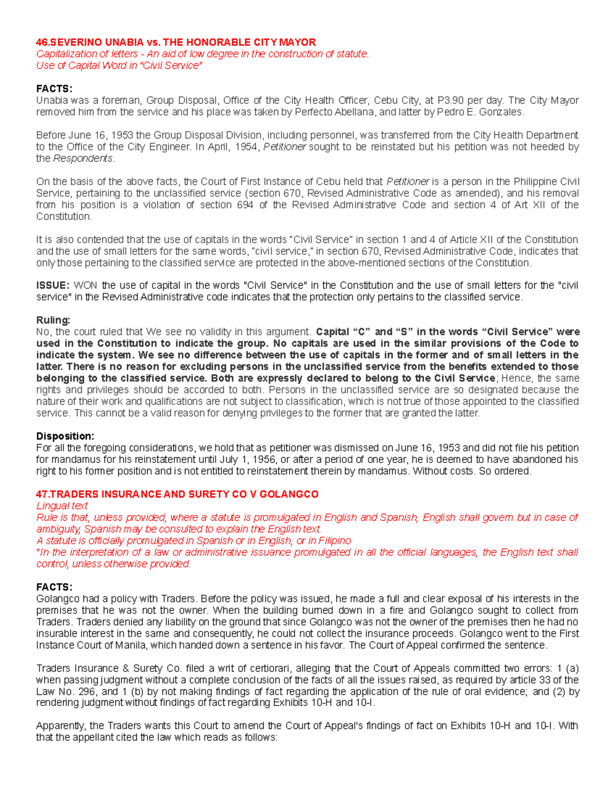Stat Con Cases 46-55 - Comprehensive Case Digest Analysis - Studocu