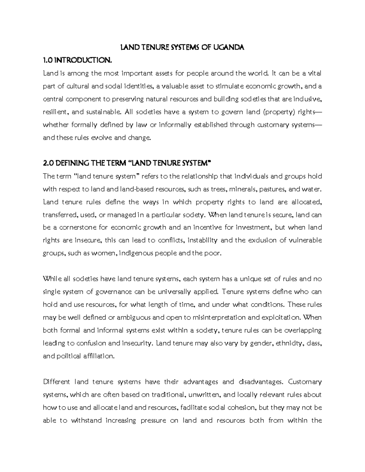 Land Law Lecture Notes Land Tenure Systems of Uganda - LAND TENURE ...