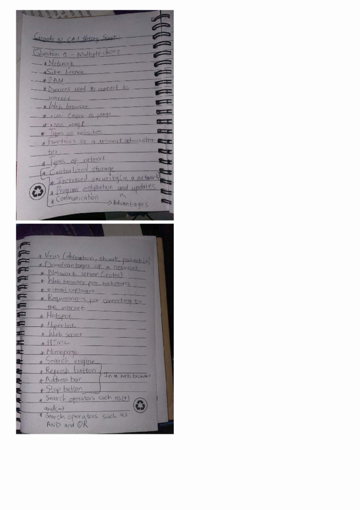 Grade 10 CAT Theory: Key Concepts in Networking and Web Browsers - Studocu