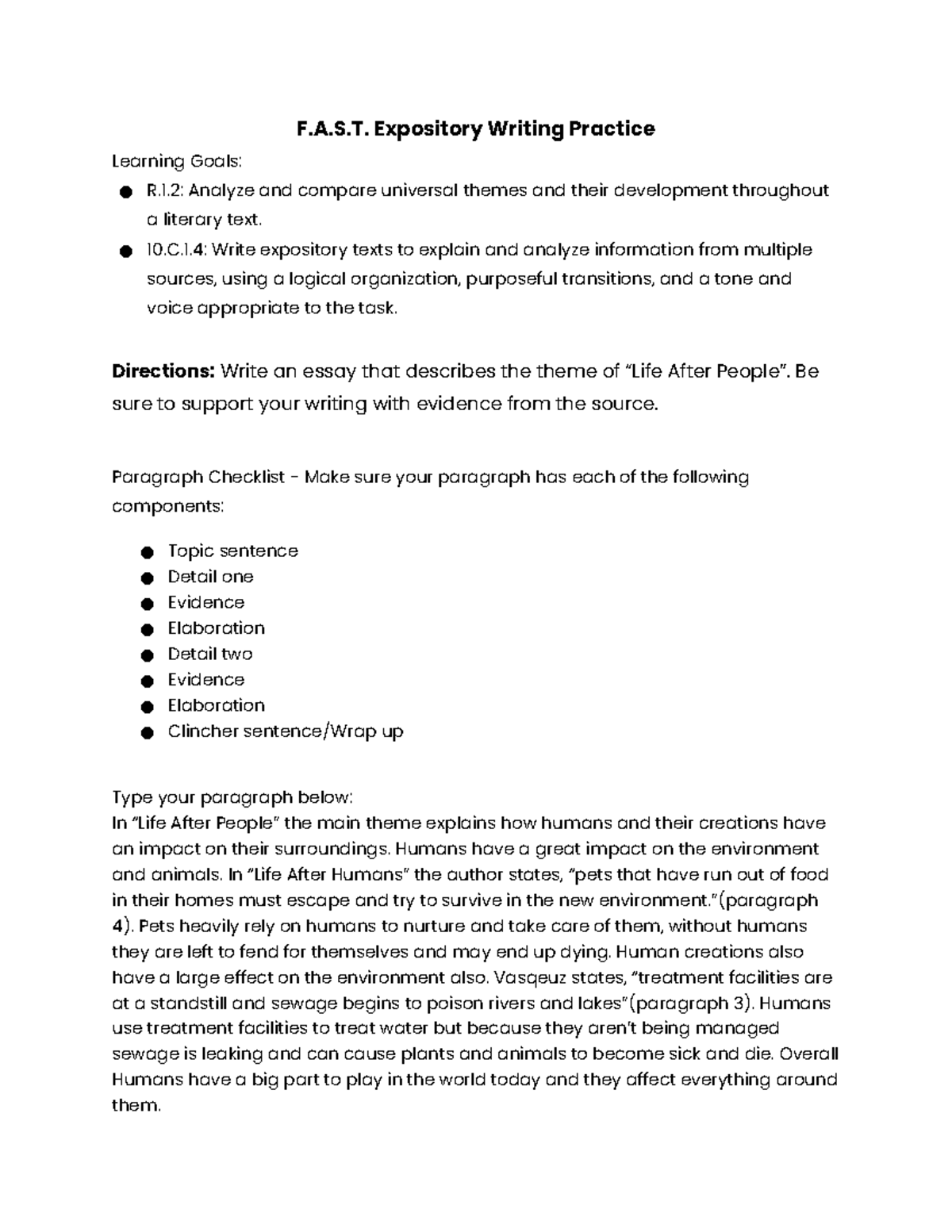 Kaleah A. Williams - Expository Writing Practice - F.A.S. Expository ...