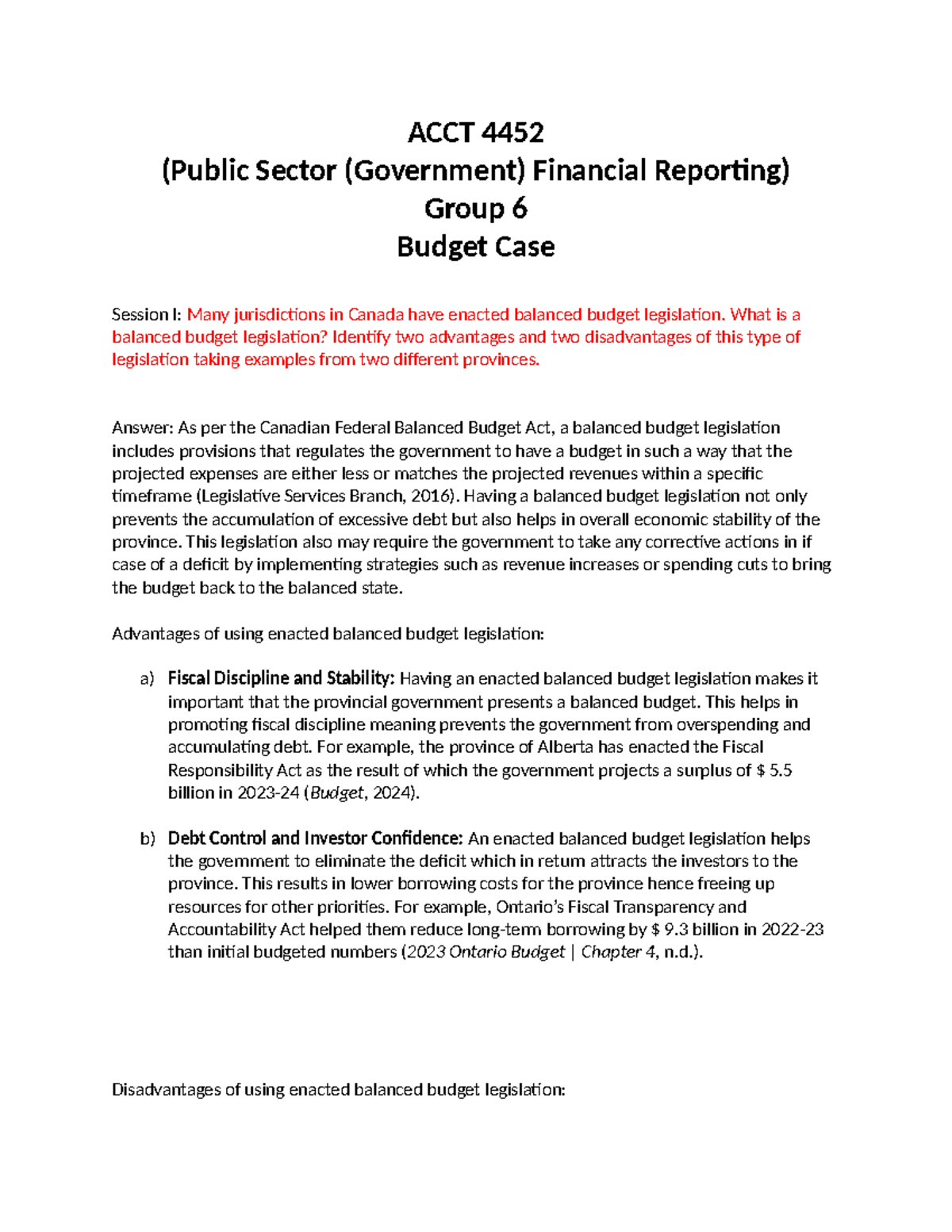 ACCT4452-Budget Legislation Analysis: Advantages & Disadvantages - Studocu