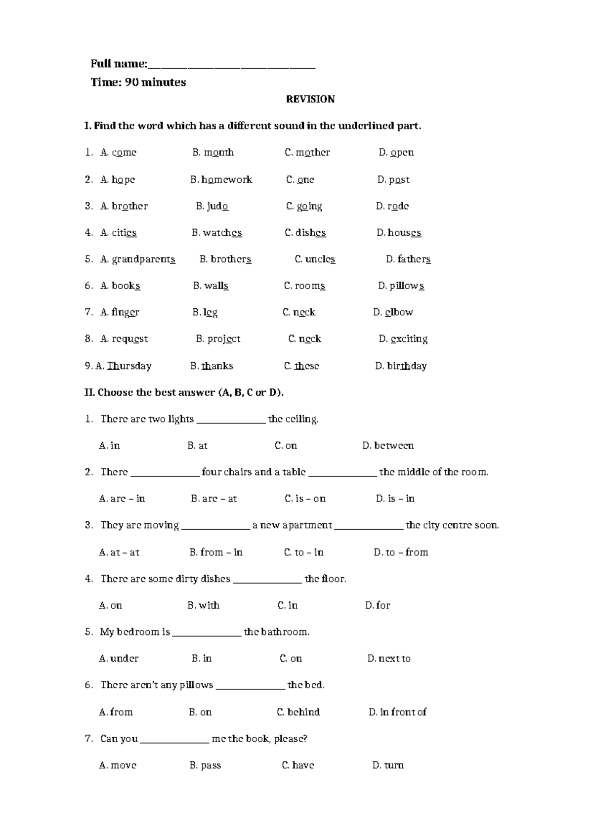 Revision - grade 6 - Full name ...