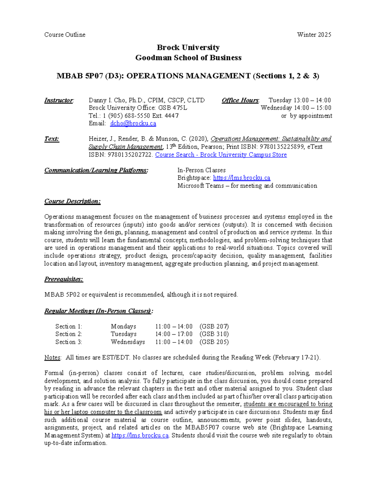 MBAB 5P07 W2025 Course Outline - Course Outline Winter 2025 Brock ...