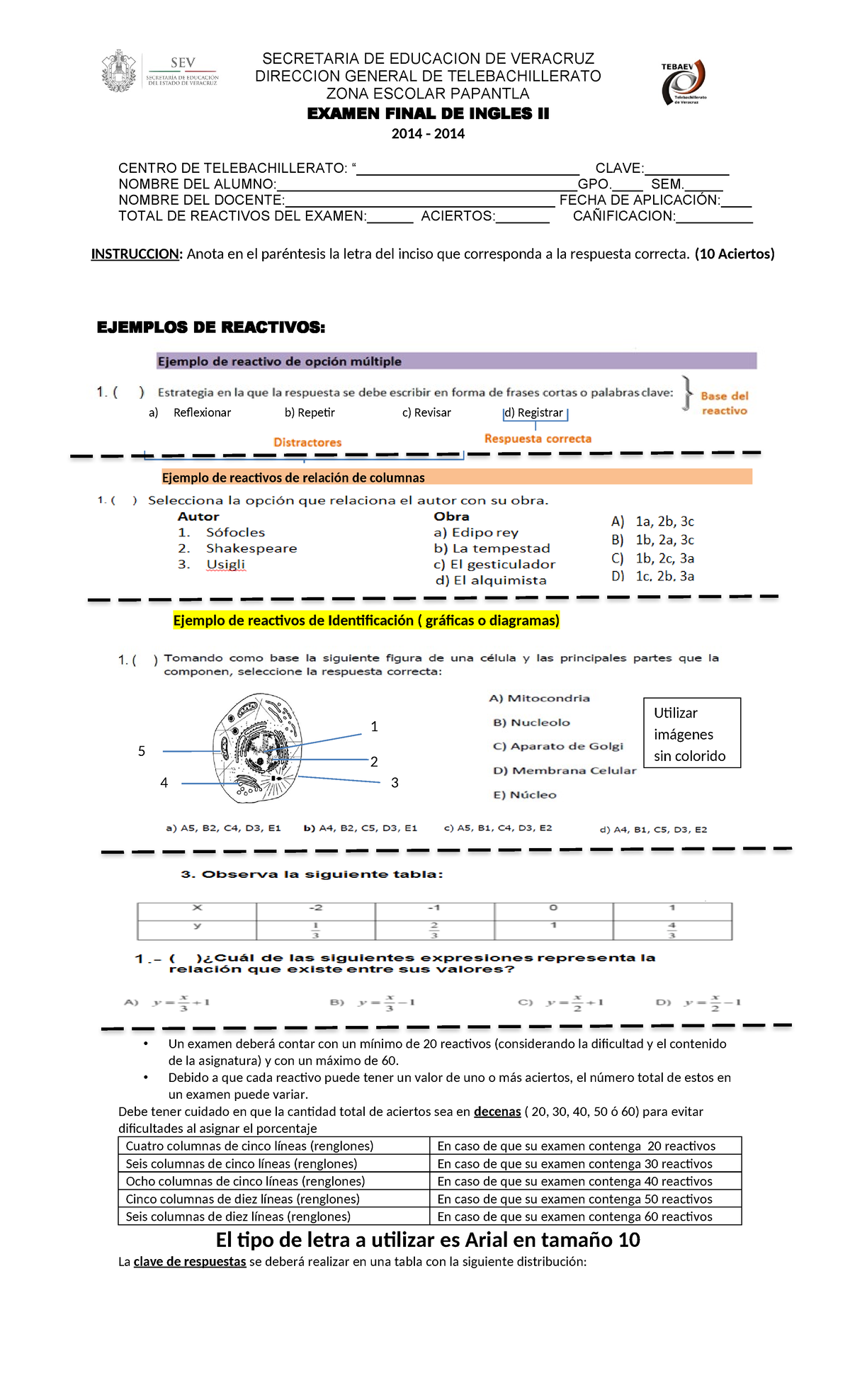 Formato DE Examen ( Caratula) - SECRETARIA DE EDUCACION DE VERACRUZ ...