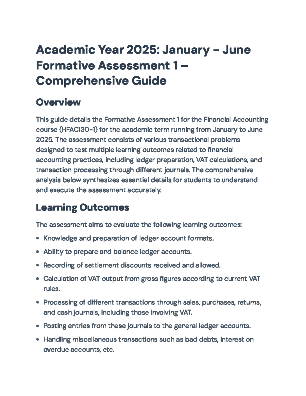 Formative Assessment 1 Guide: Financial Accounting (HFAC130-1) January ...