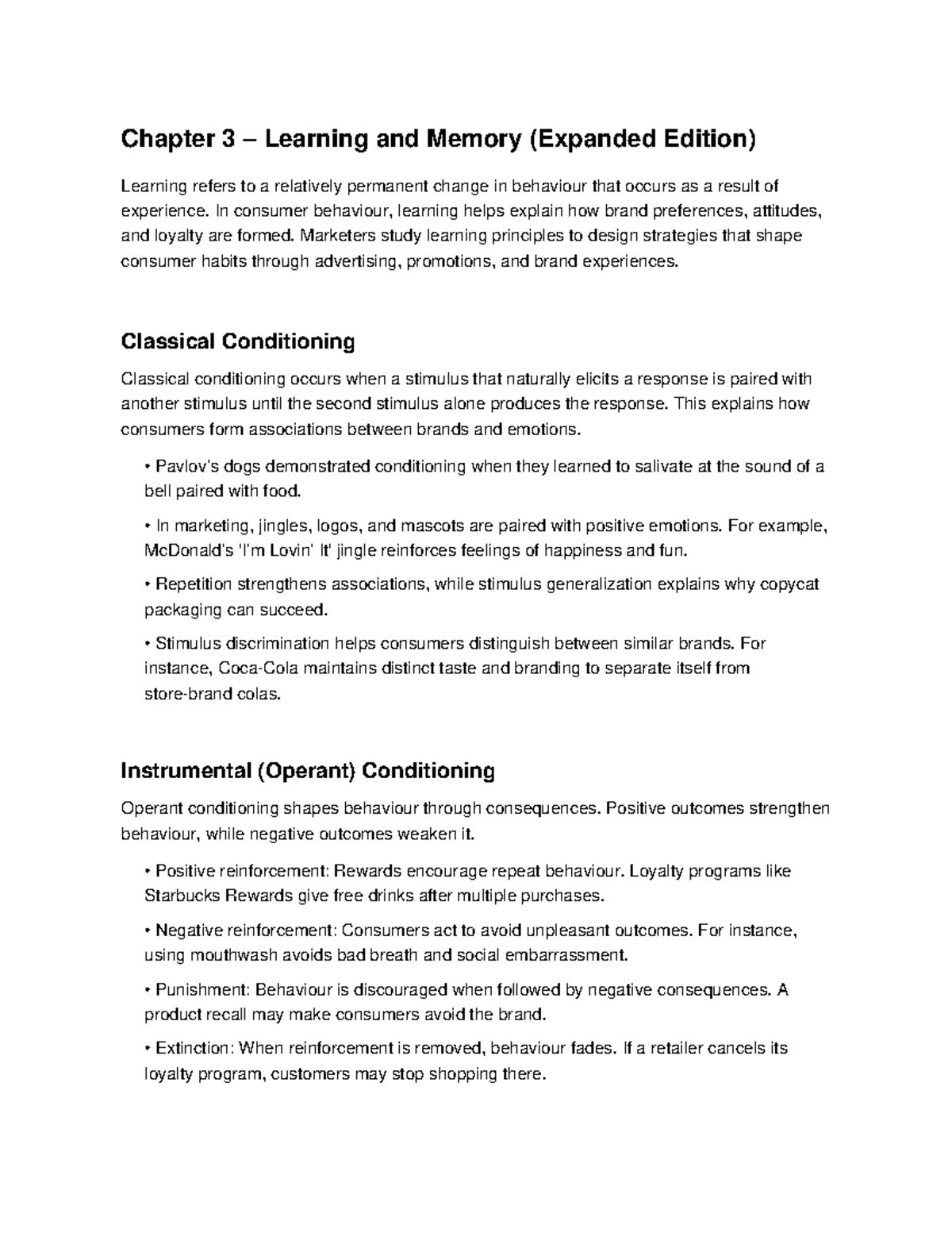Consumer Behaviour Ch3: Learning & Memory Insights (Expanded) - Studocu