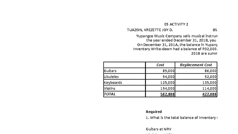 BSA 3A Final Exam Inventory Analysis for Yupangco Music Co. - Studocu