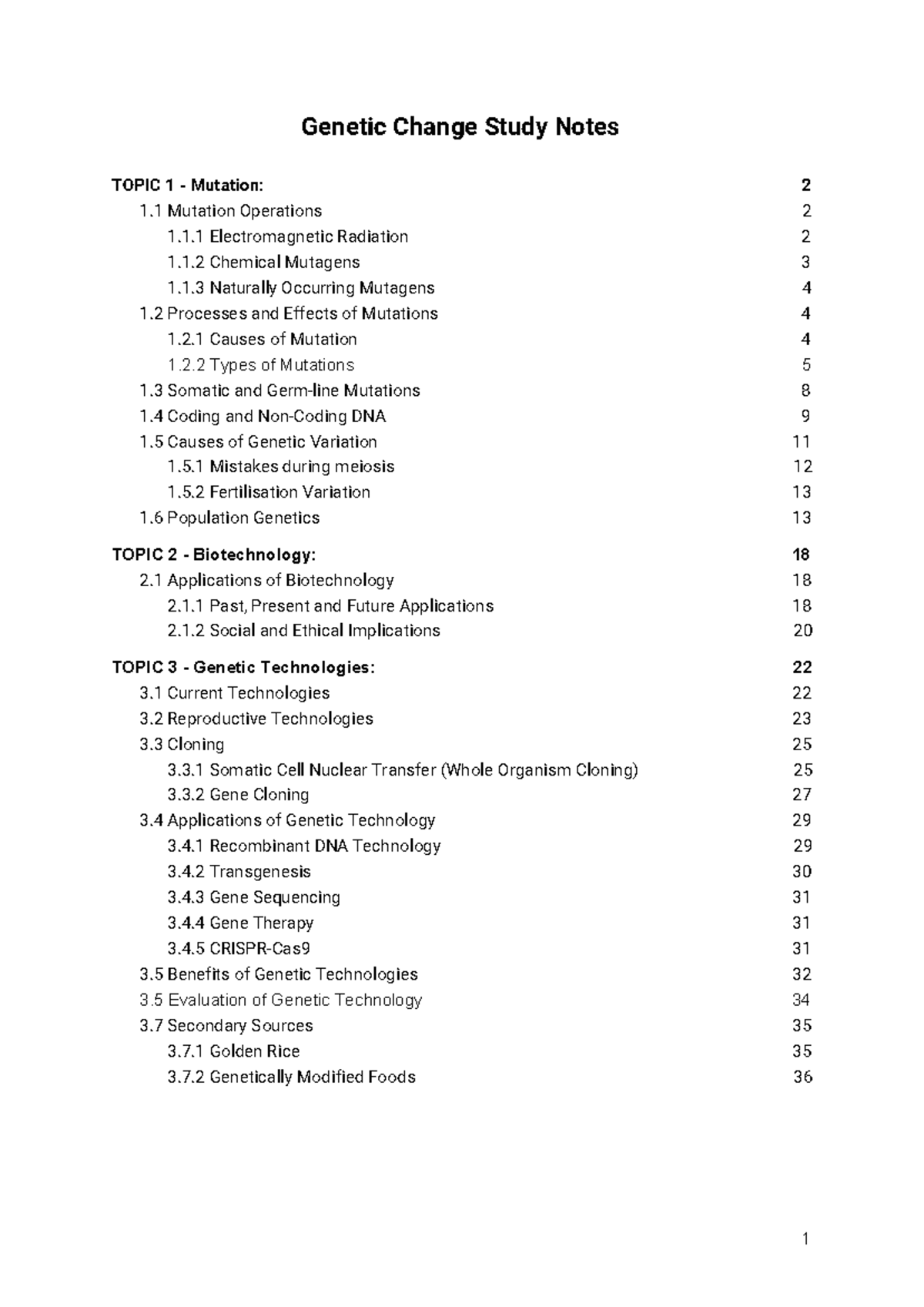 Biology Year 12 Module 6 Study Notes: Genetic Change Overview - Studocu