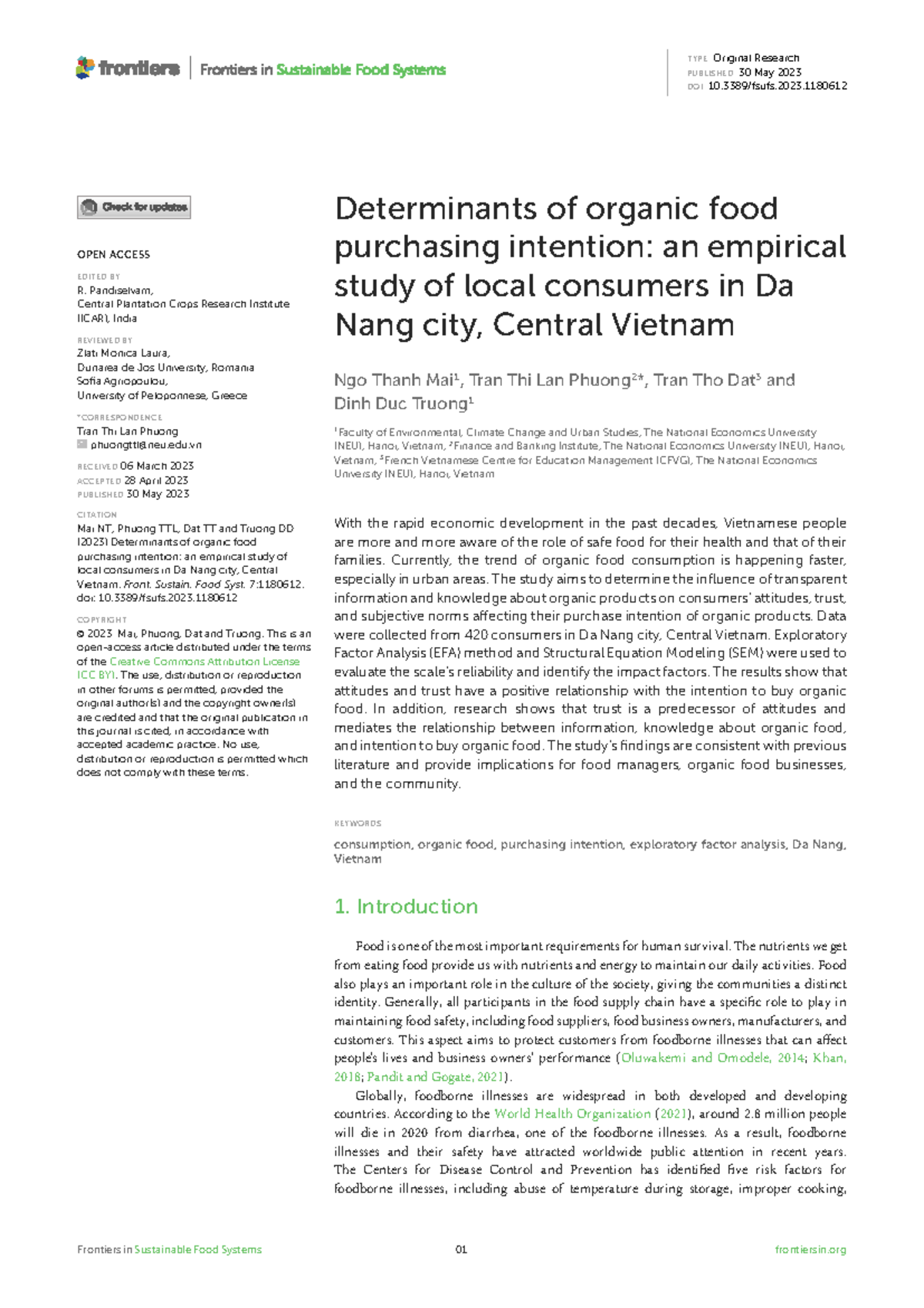 Determinants of Organic Food Purchase Intention in Da Nang City: A ...