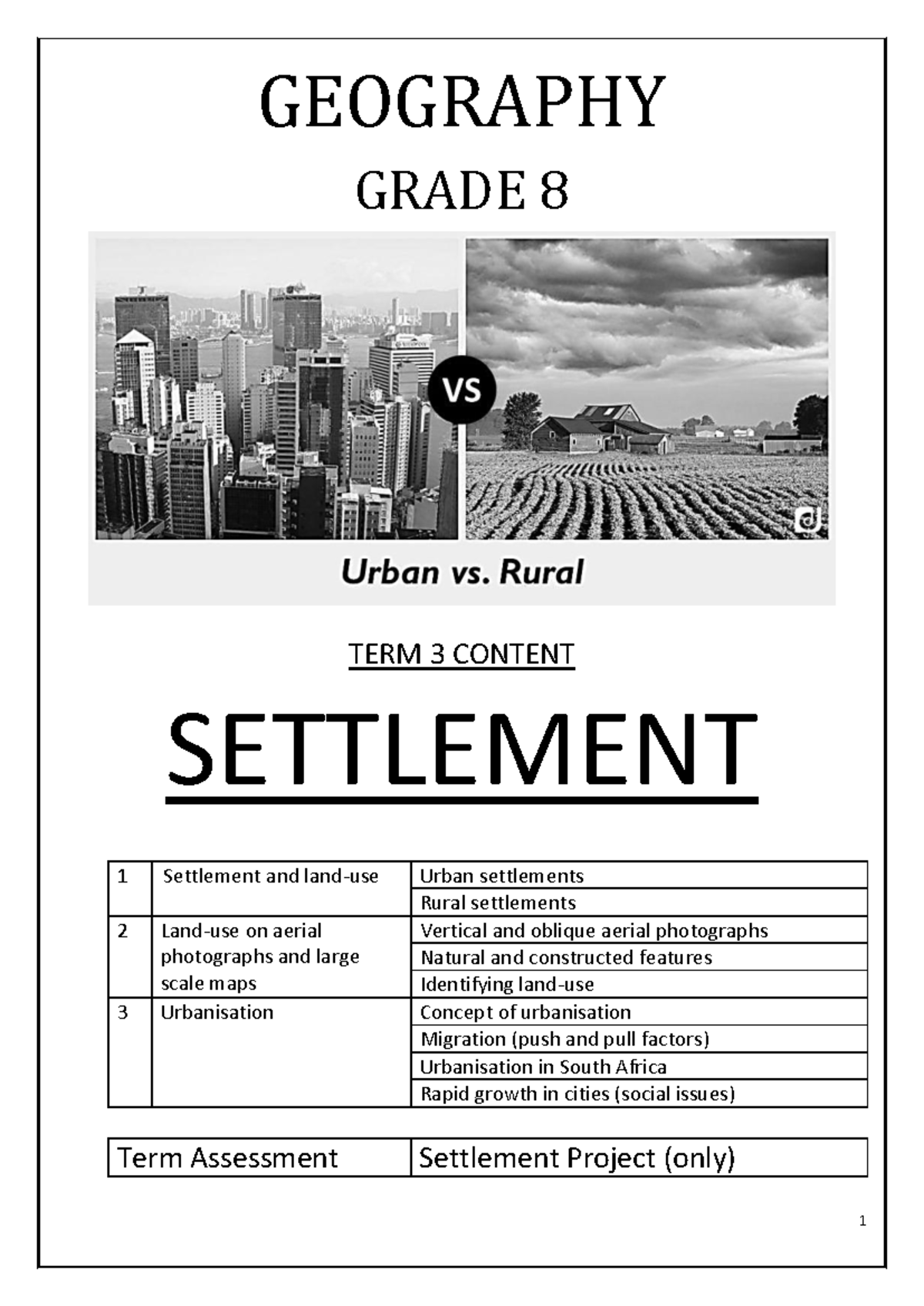 GR8 GEOG TERM 3: Settlement, Urbanisation & Aerial Photographs - Studocu