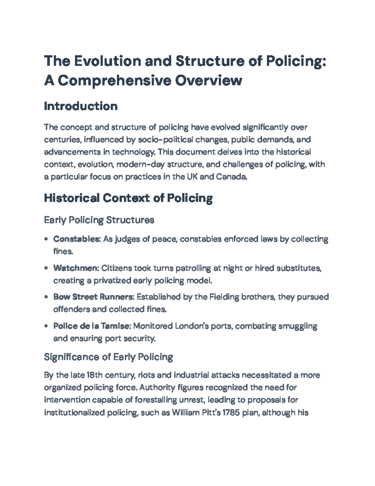 The Evolution and Structure of Policing: A UK and Canada Overview - The ...