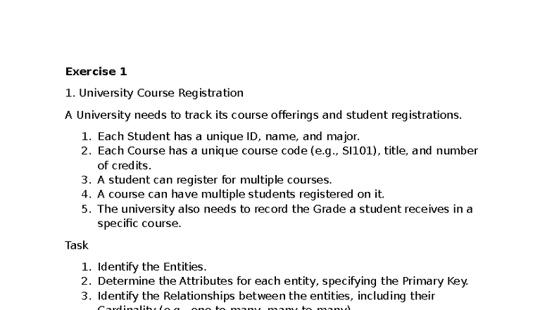 Exercise 1 - University Course Registration ERD Guidelines - Studocu