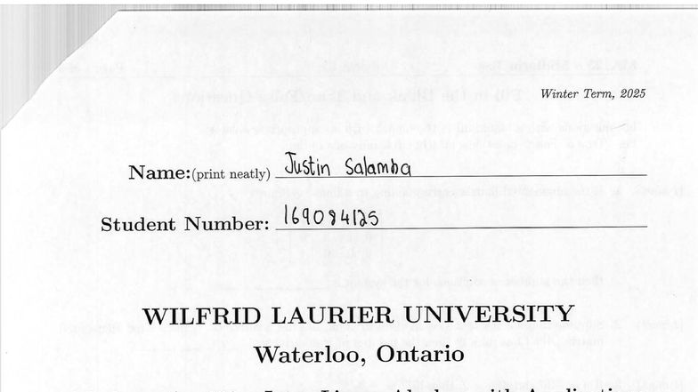 MA123 Midterm Exam: Intro to Linear Algebra with Applications - Studocu
