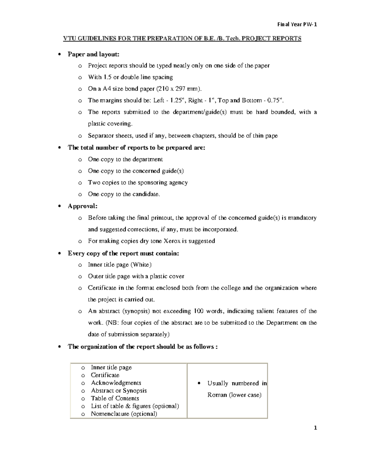Final Year B.E. Project Report Preparation Guidelines - VTU - Studocu