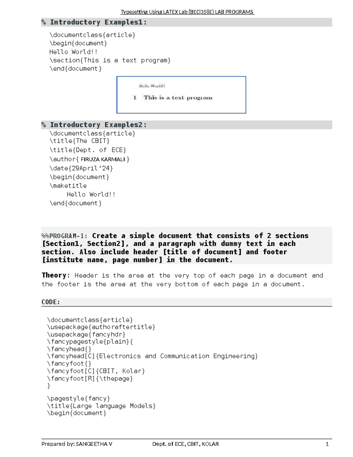 Typesetting Using LATEX Lab Manual (BECl358E) - Comprehensive Guide ...