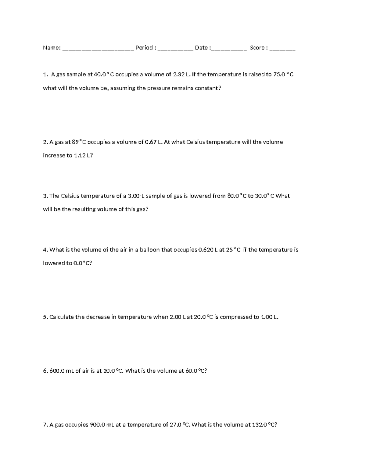Charles' Law Problems and Solutions - Chem 101 - Studocu