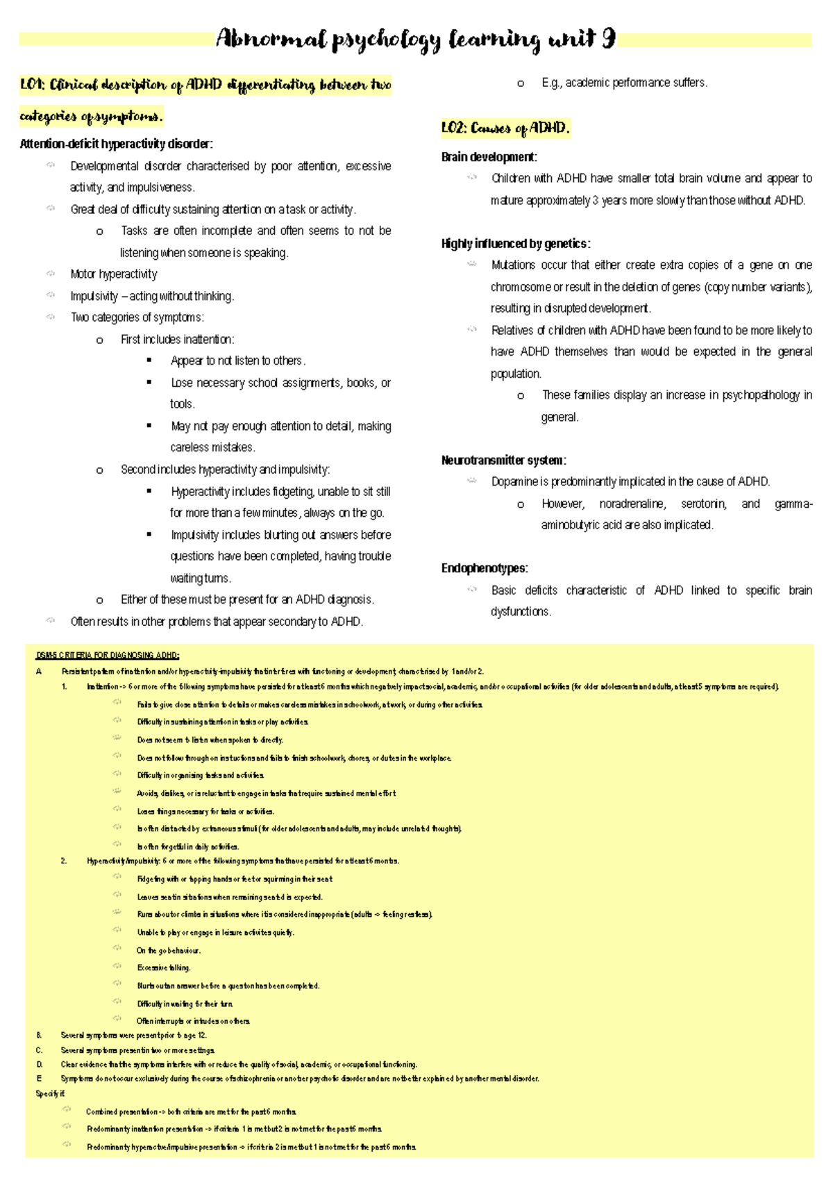 Abnormal psychology learning unit 9-1 - Attention-deficit hyperactivity ...