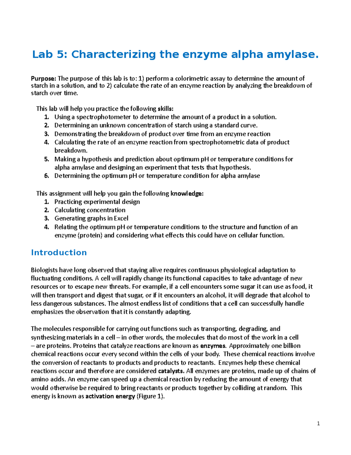 Lab 5: Enzyme Activity of Alpha Amylase - Updated 20230928 - Studocu
