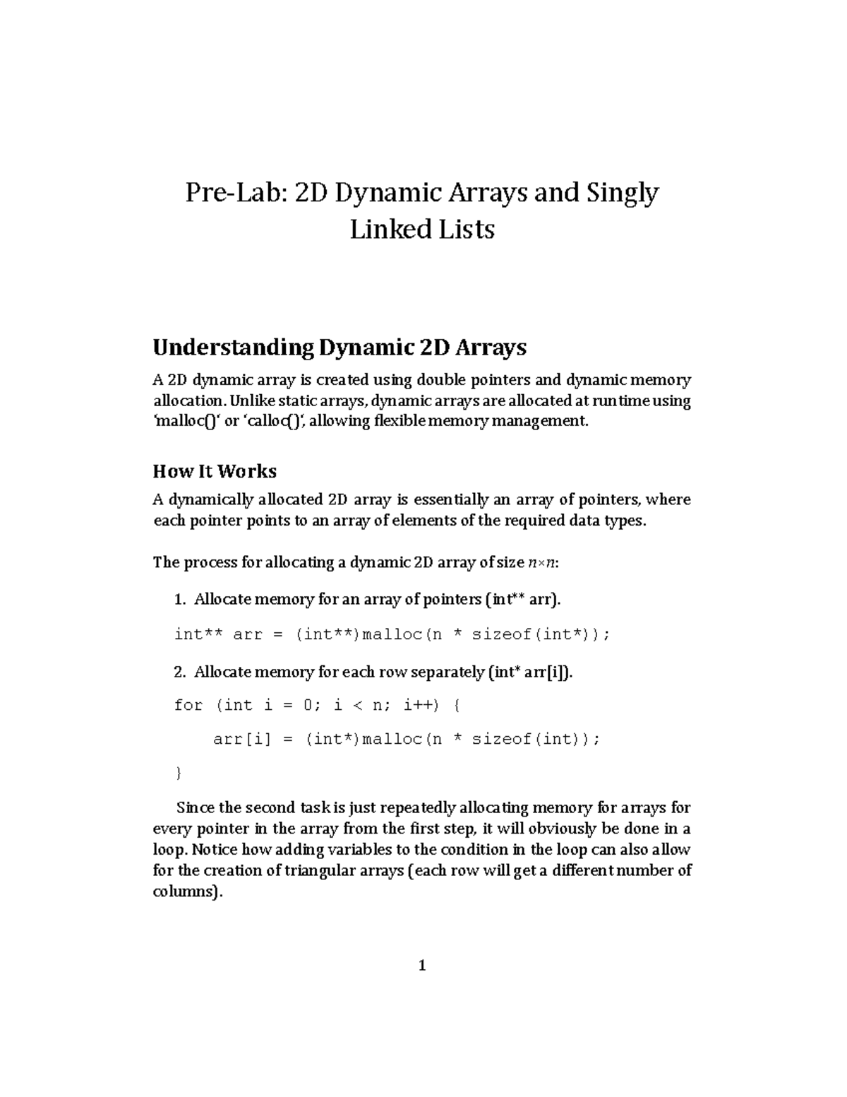 Pre-Lab Week 4 - Lab assignment practice material - 1 Pre-Lab: 2D ...