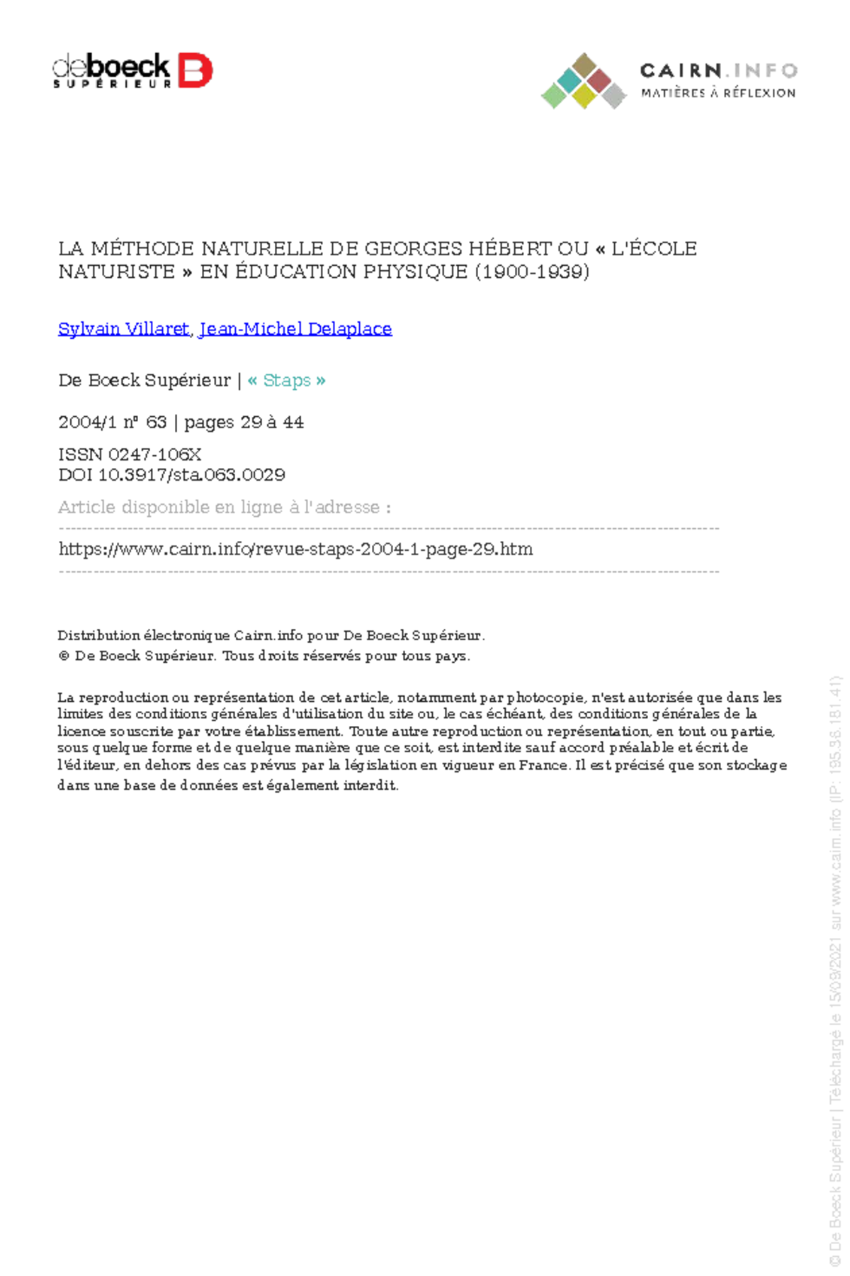 LA MÉTHODE NATURELLE DE GEORGES HÉBERT EN ÉDUCATION PHYSIQUE (1900-1939 ...