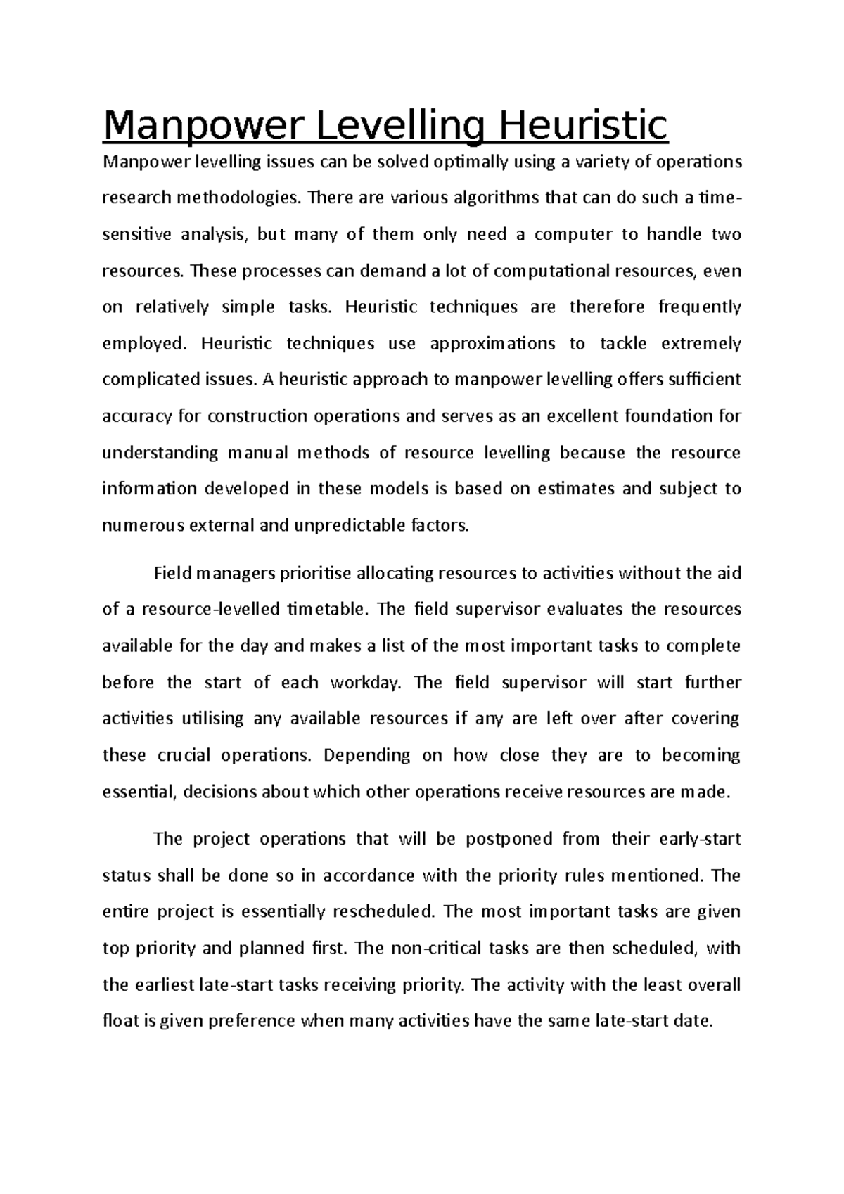 Manpower Levelling Heuristic: Insights and Techniques for Efficient ...