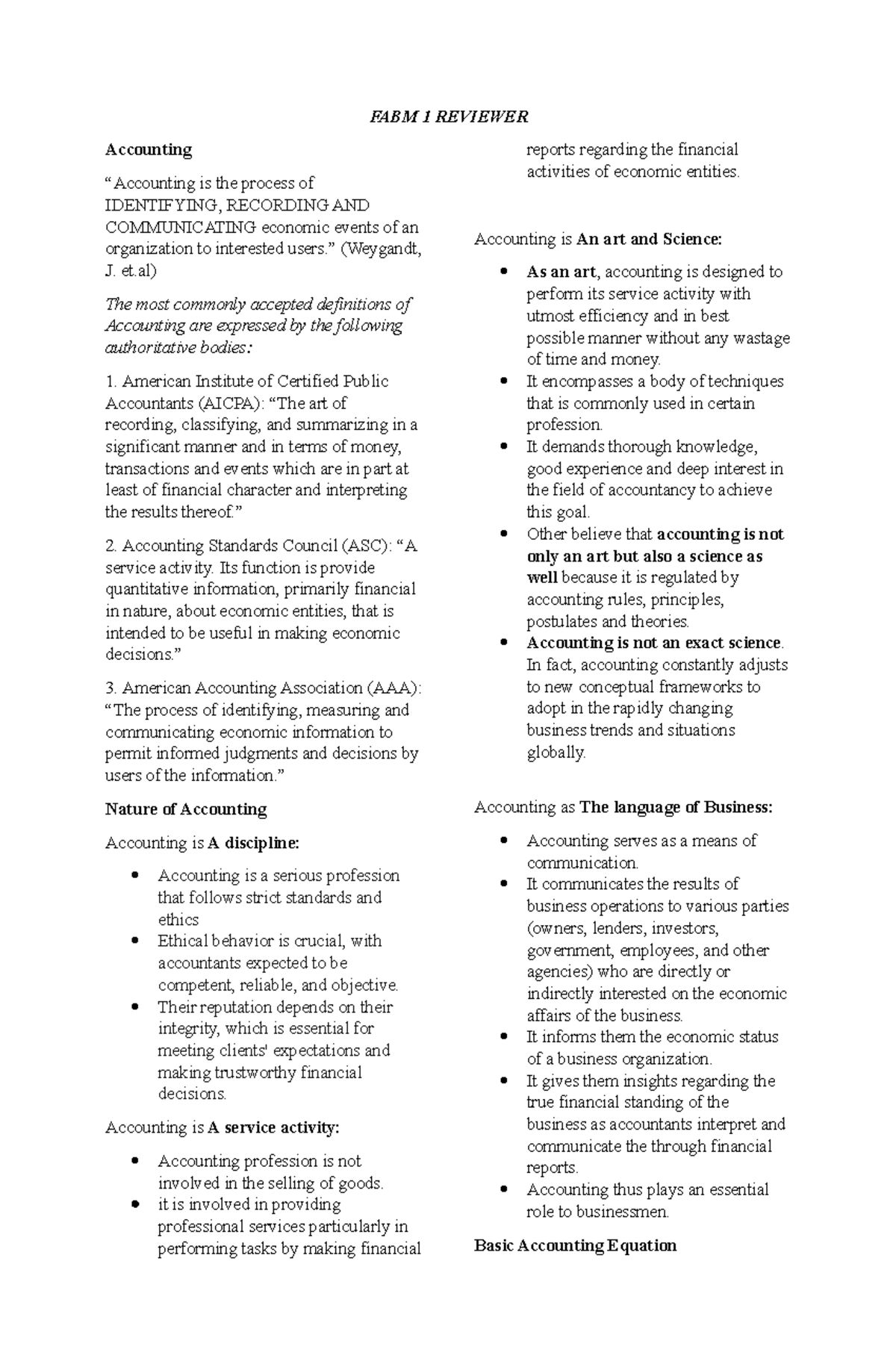 FABM 1 FINAL EXAM REVIEWER: ACCOUNTING PRINCIPLES & CONCEPTS - Studocu