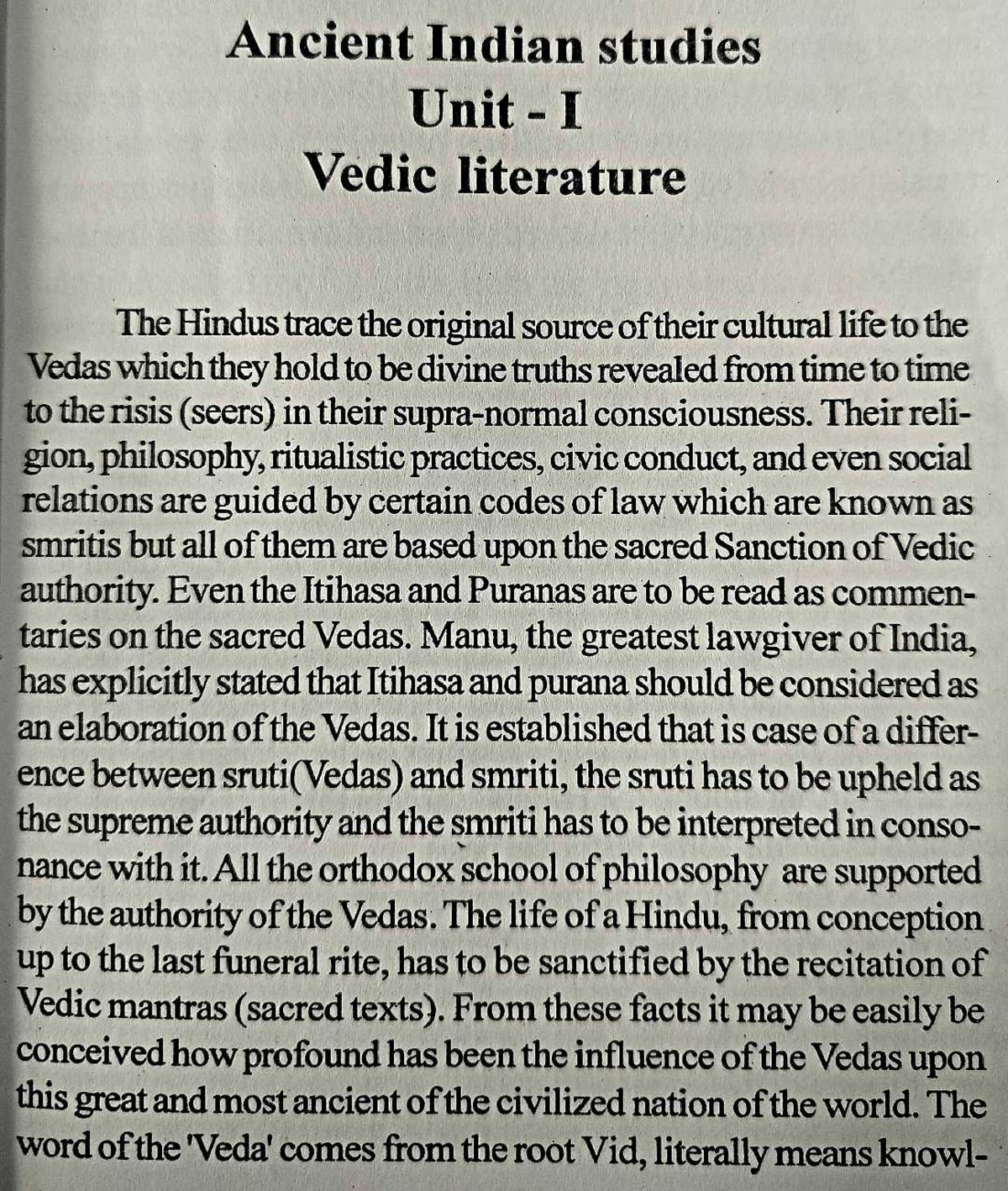Ancient Indian Studies (Unit I): Overview of Vedic Literature - Studocu