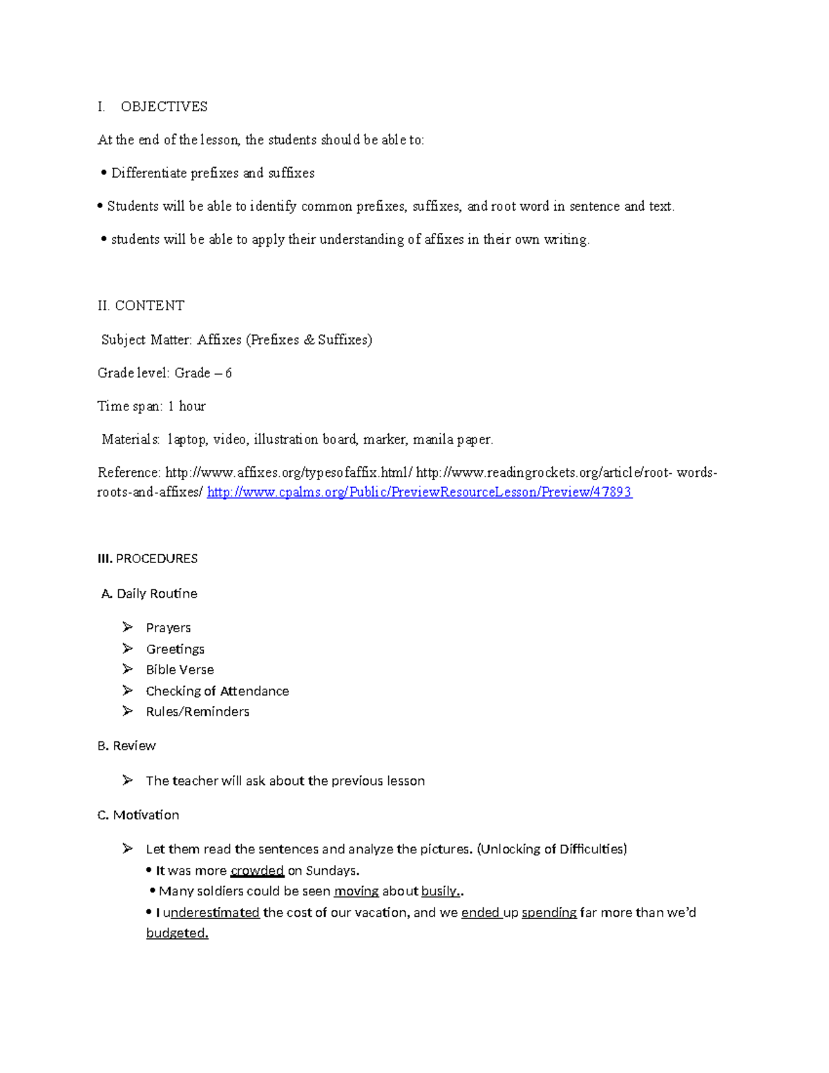 Grade 6 Lesson on Affixes: Understanding Prefixes & Suffixes - Studocu