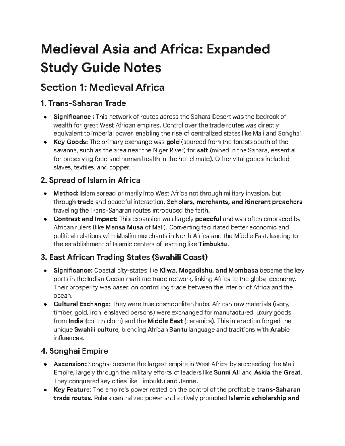 Medieval Asia and Africa: Comprehensive Study Guide Notes (Sections 1-3 ...