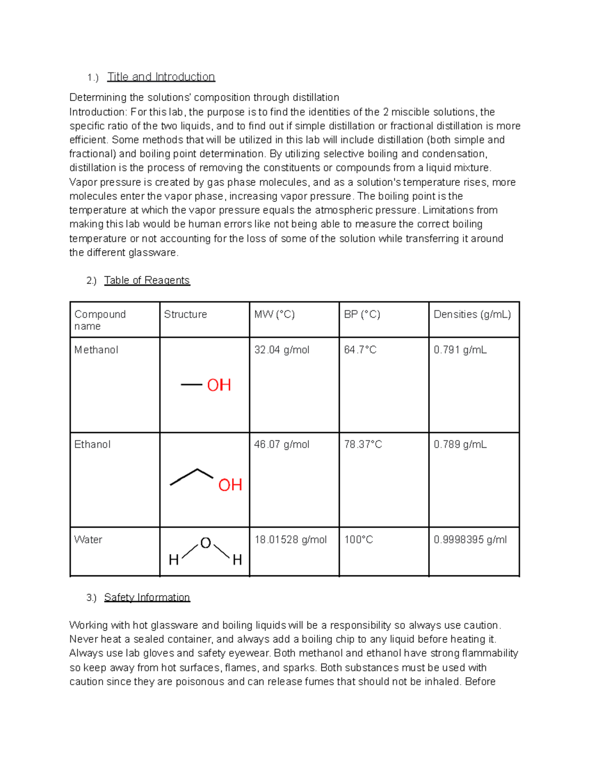 Distillation Lab Report: Analyzing Solution Composition - CHEM 101 ...