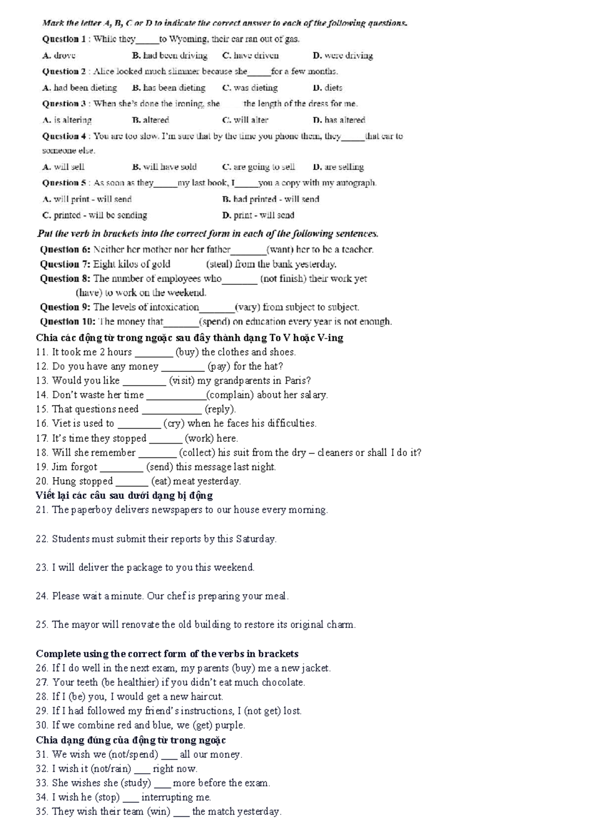 Test 1 - English Verb Forms and Passive Voice for Lớp 11 - Studocu
