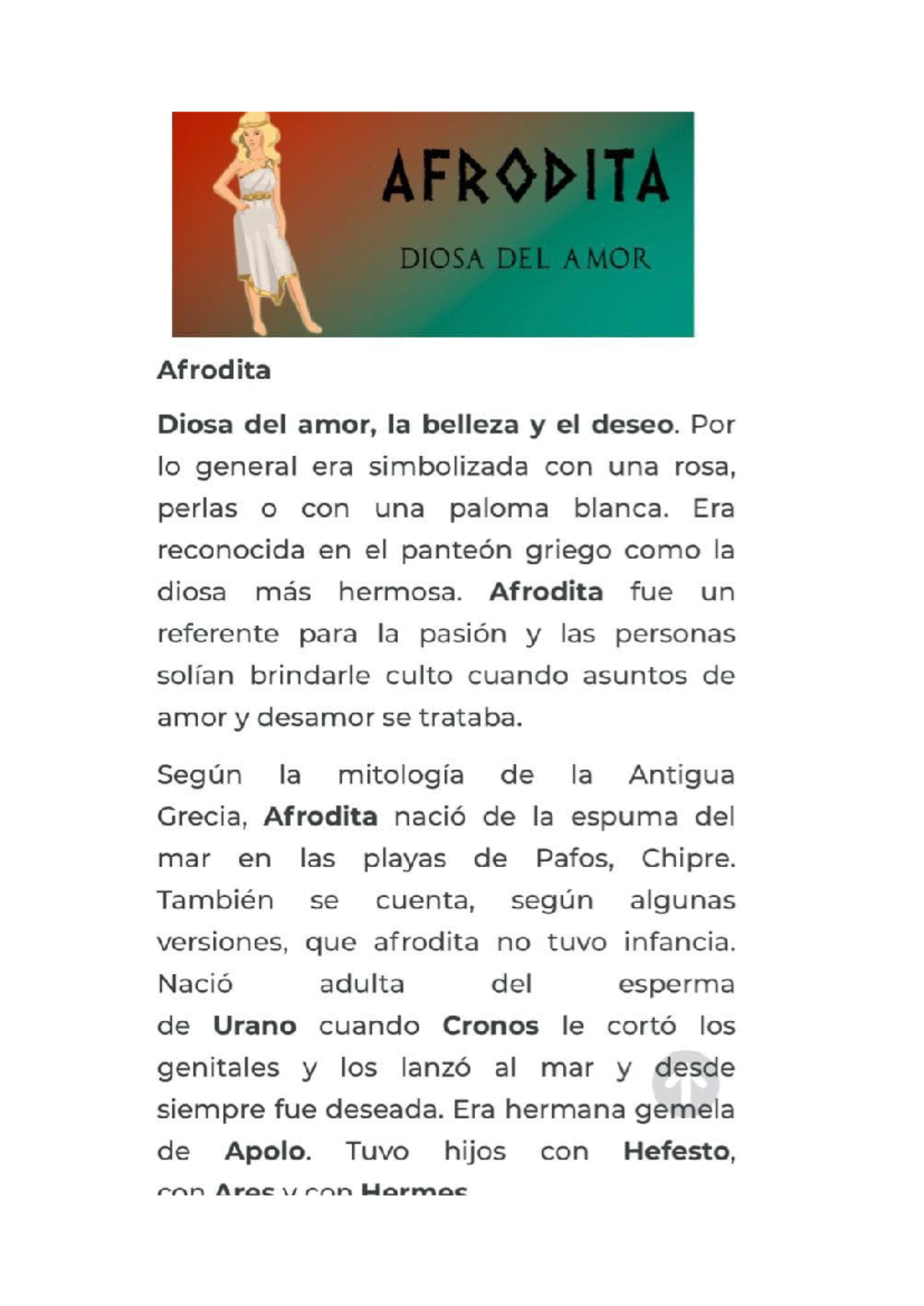 AFRODITA DIOSA DEL AMOR: Simbolismo y Mitología Griega - Studocu