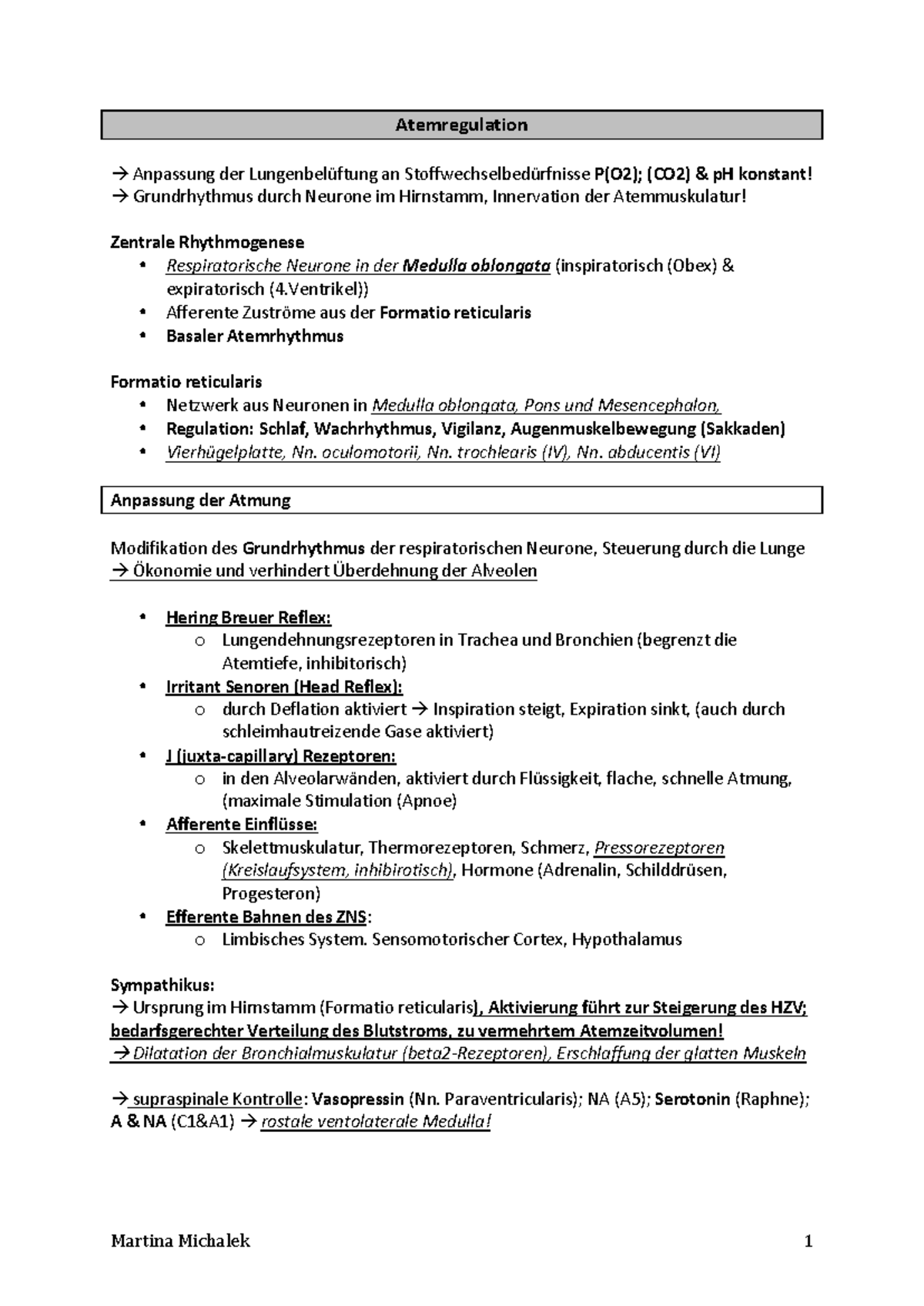 Atemregulation - Atemregulation à Anpassung der Lungenbelüftung an ...