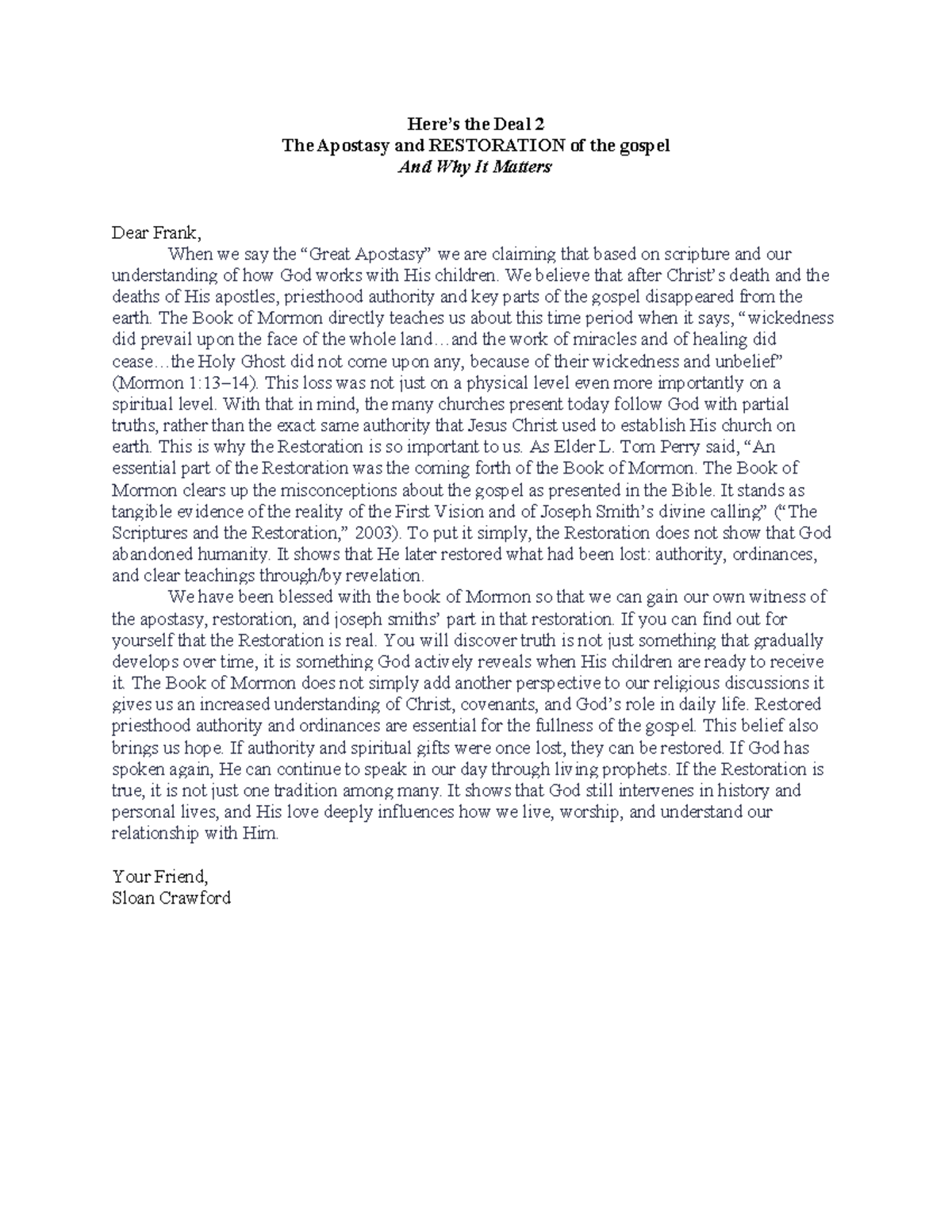 The Deal 2: The Apostasy and Restoration of the Gospel - Studocu