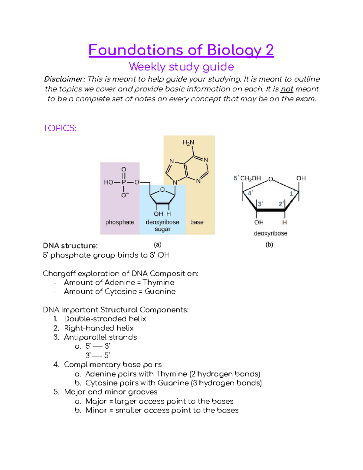 Foundations of Biology 2 - Week 02 Study Guide for Exam Prep - Studocu