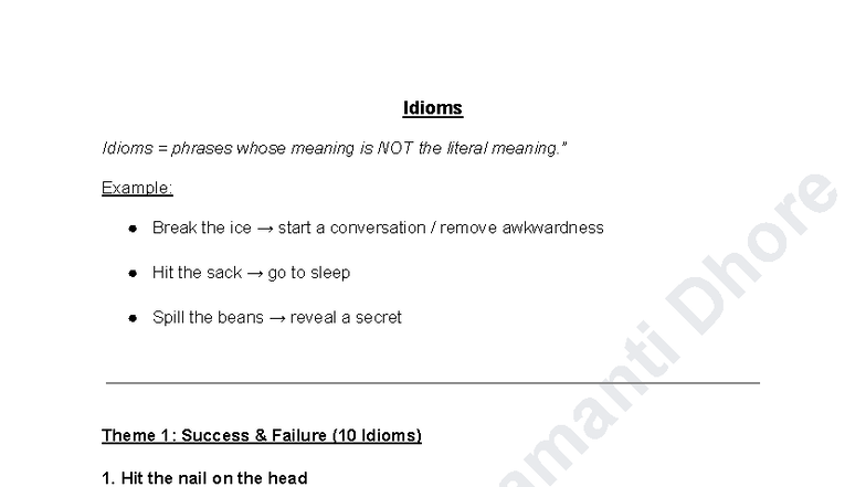 CET-Idioms: Understanding Common Expressions and Their Meanings - Studocu