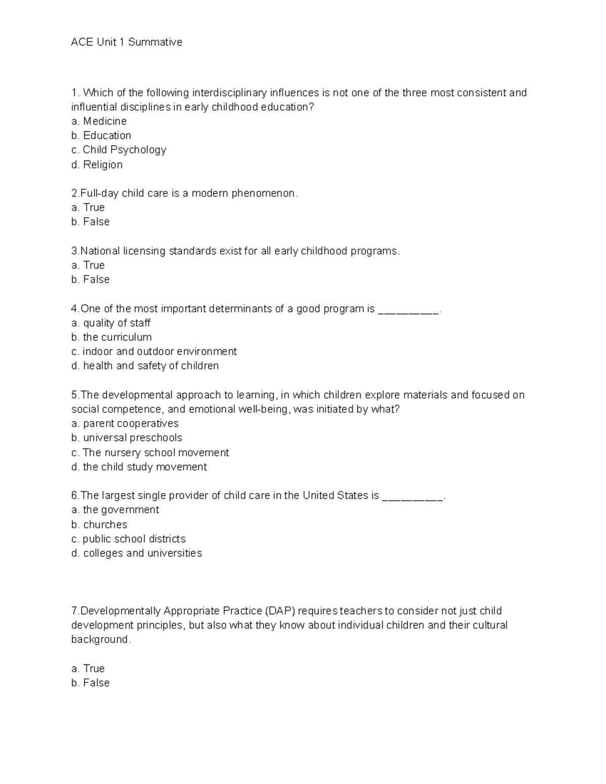ACE Unit 1 Summative Assessment: Early Childhood Education Insights ...