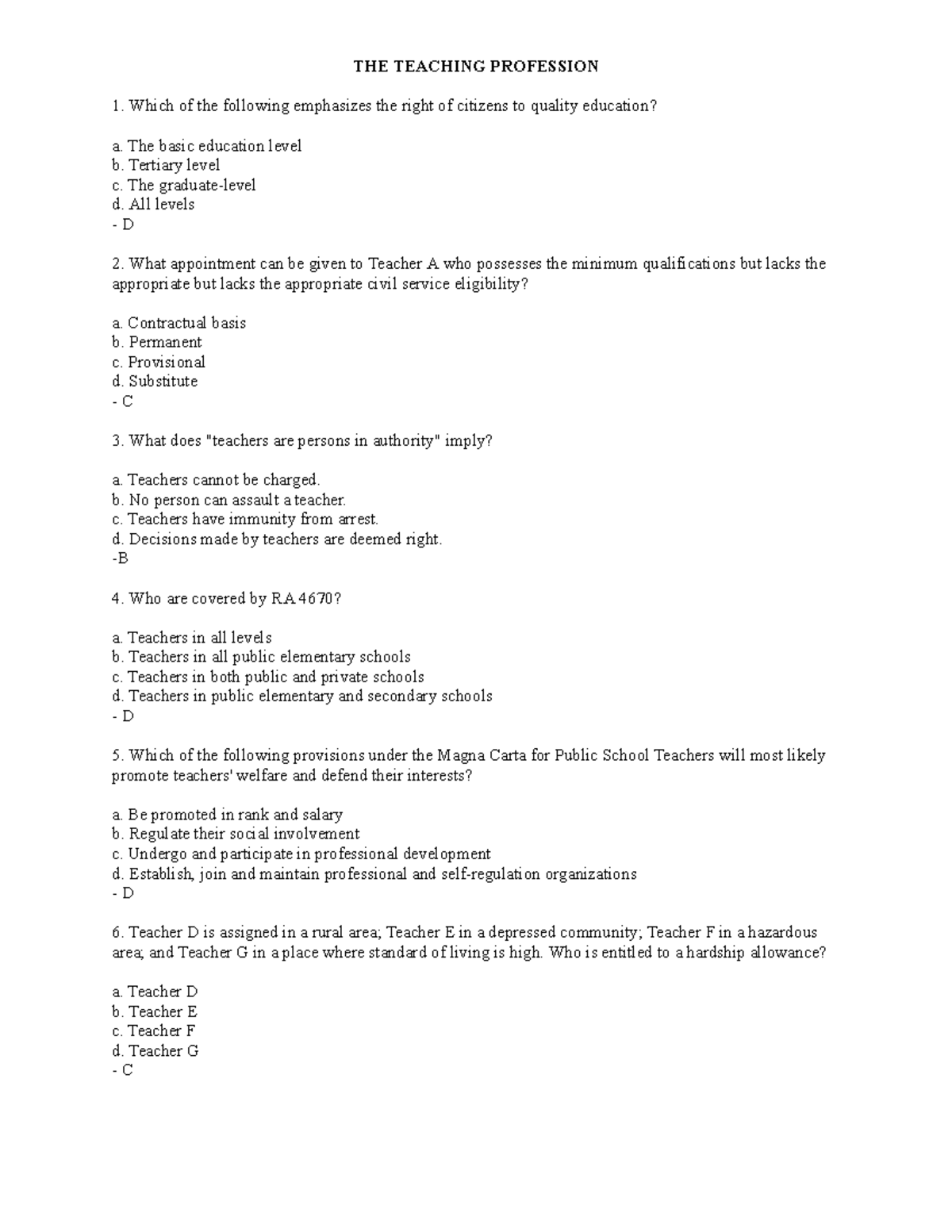 THE 2023 THE Teaching Profession Final Exam Reviewer - Studocu