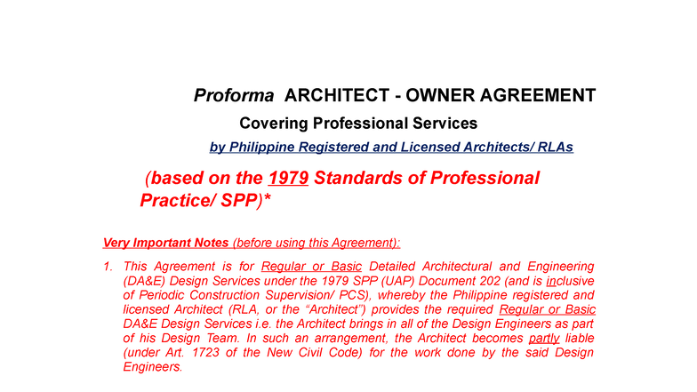 Owner-Architect Agreement: Professional Services under SPP UAP - Studocu