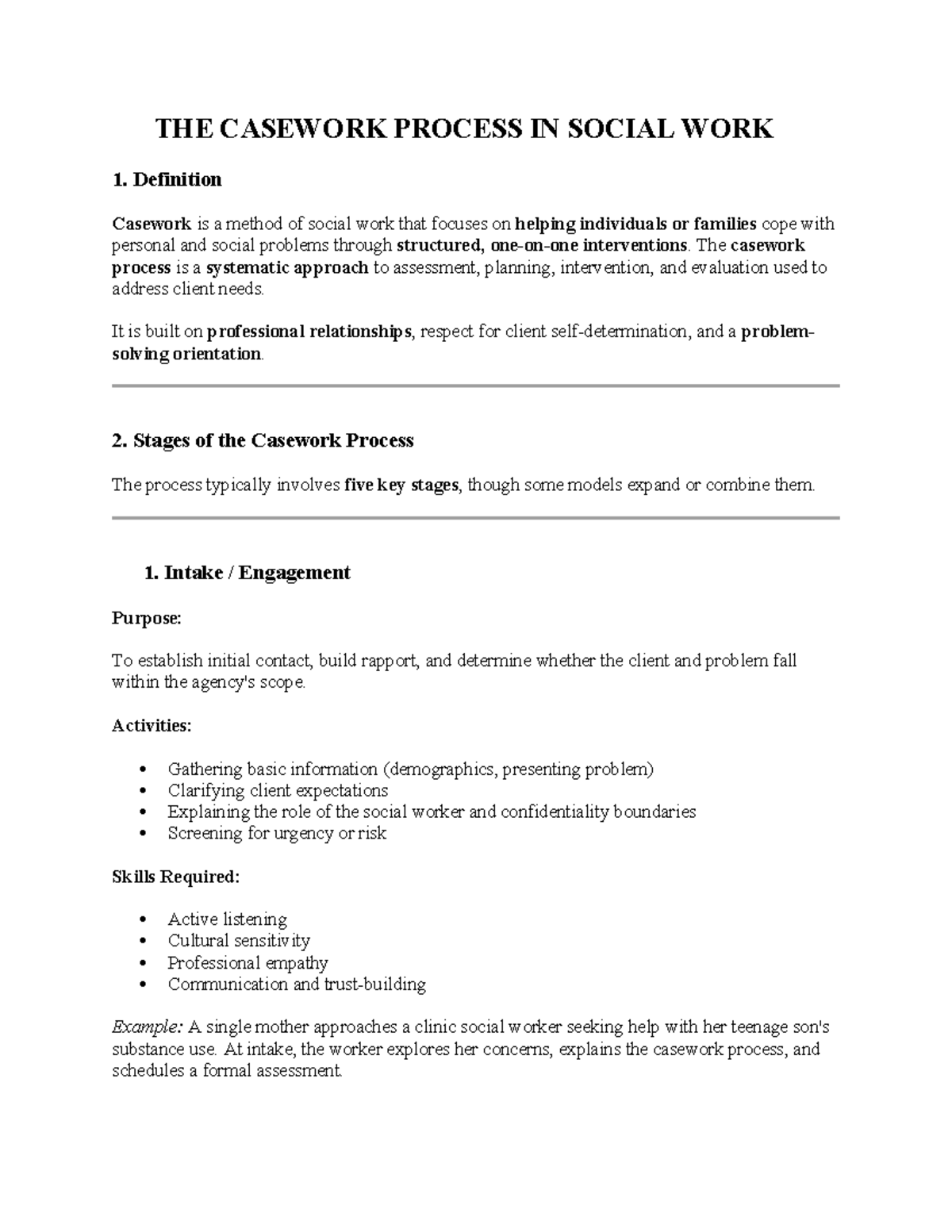 🔷 Comprehensive Overview of the Casework Process in Social Work - Studocu